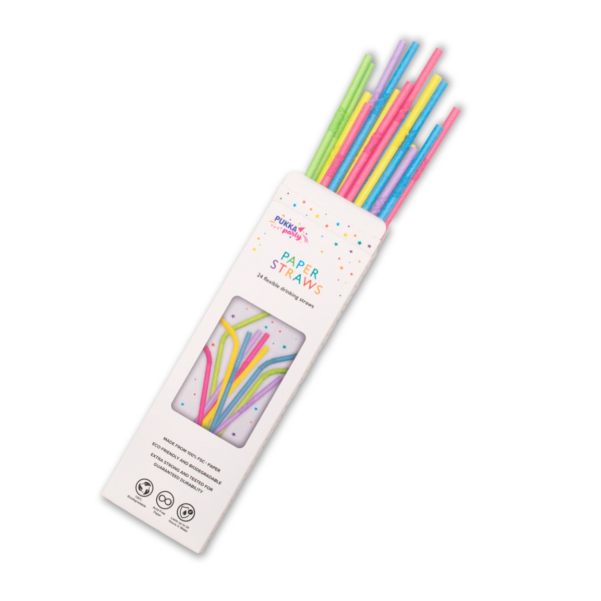 Pukka Party Coloured Umbrella Drinking Straws - Assorted Pack of 12