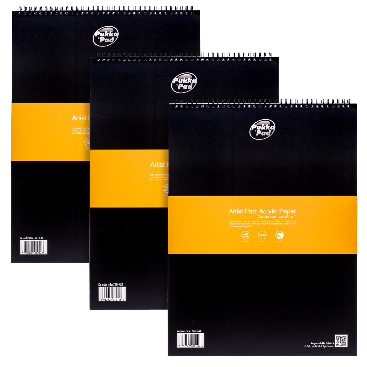 Acrylic 240GSM Art Pad 16” x 12” 15 sheets - Pack of 3