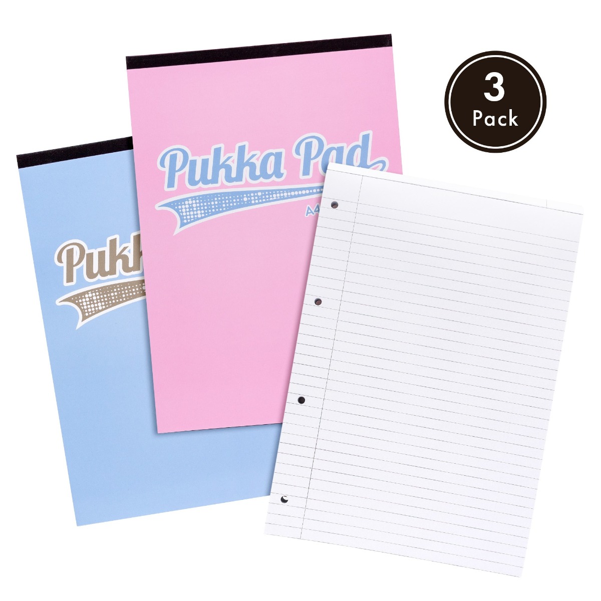 Pukka Pad Pastel A4 160 page Refill Pad - Assorted Pack of 3 Teal and Pink