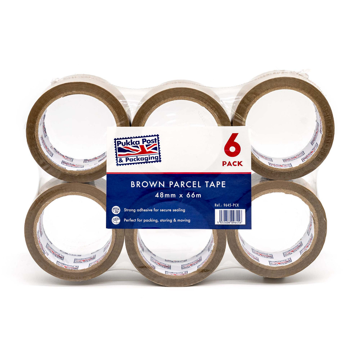 Brown Parcel Tape 48mm x 66m 6 pack - Pukka Post & Packaging