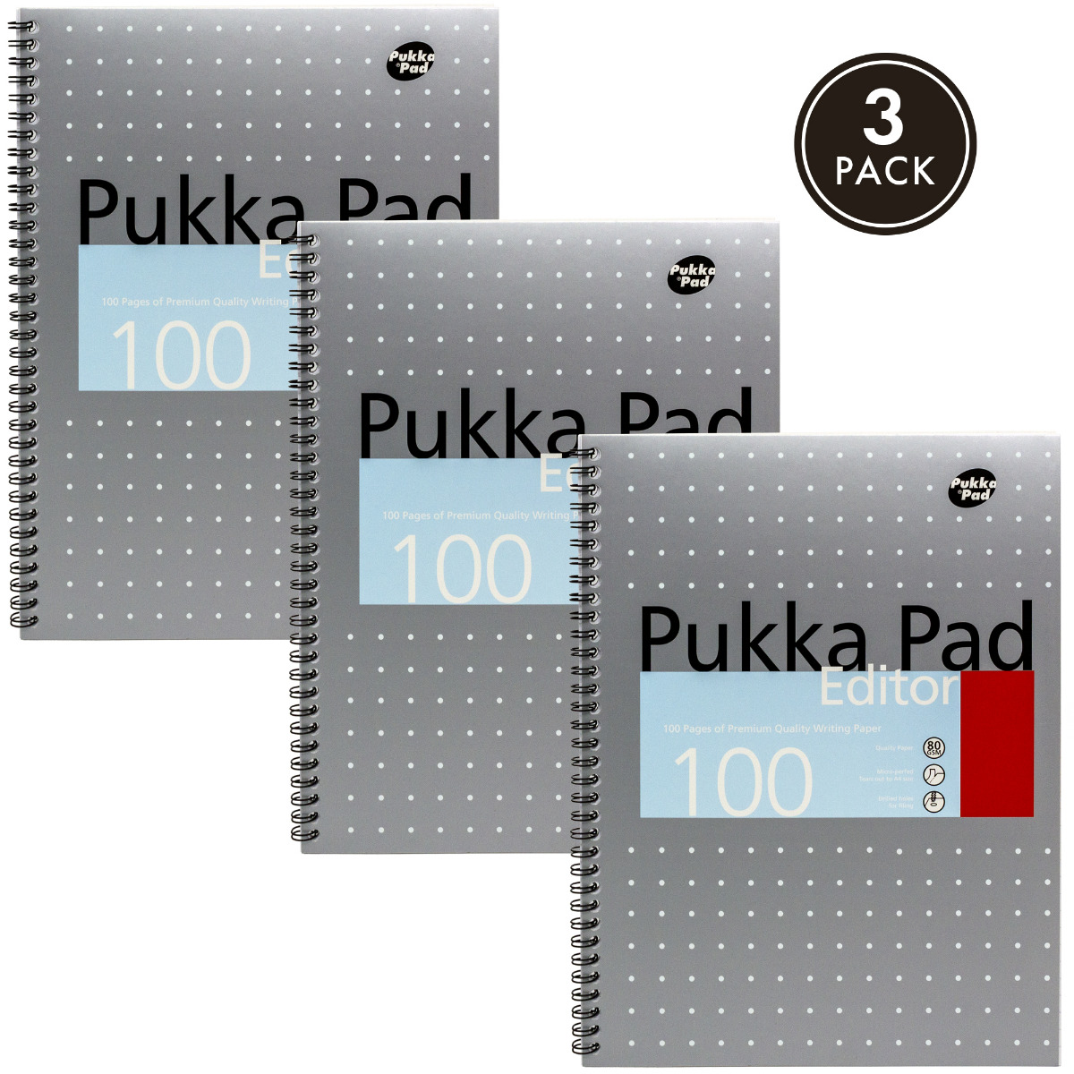 Pukka Pads A4+ Metallic Lined Editor Notebook - Pack of 3