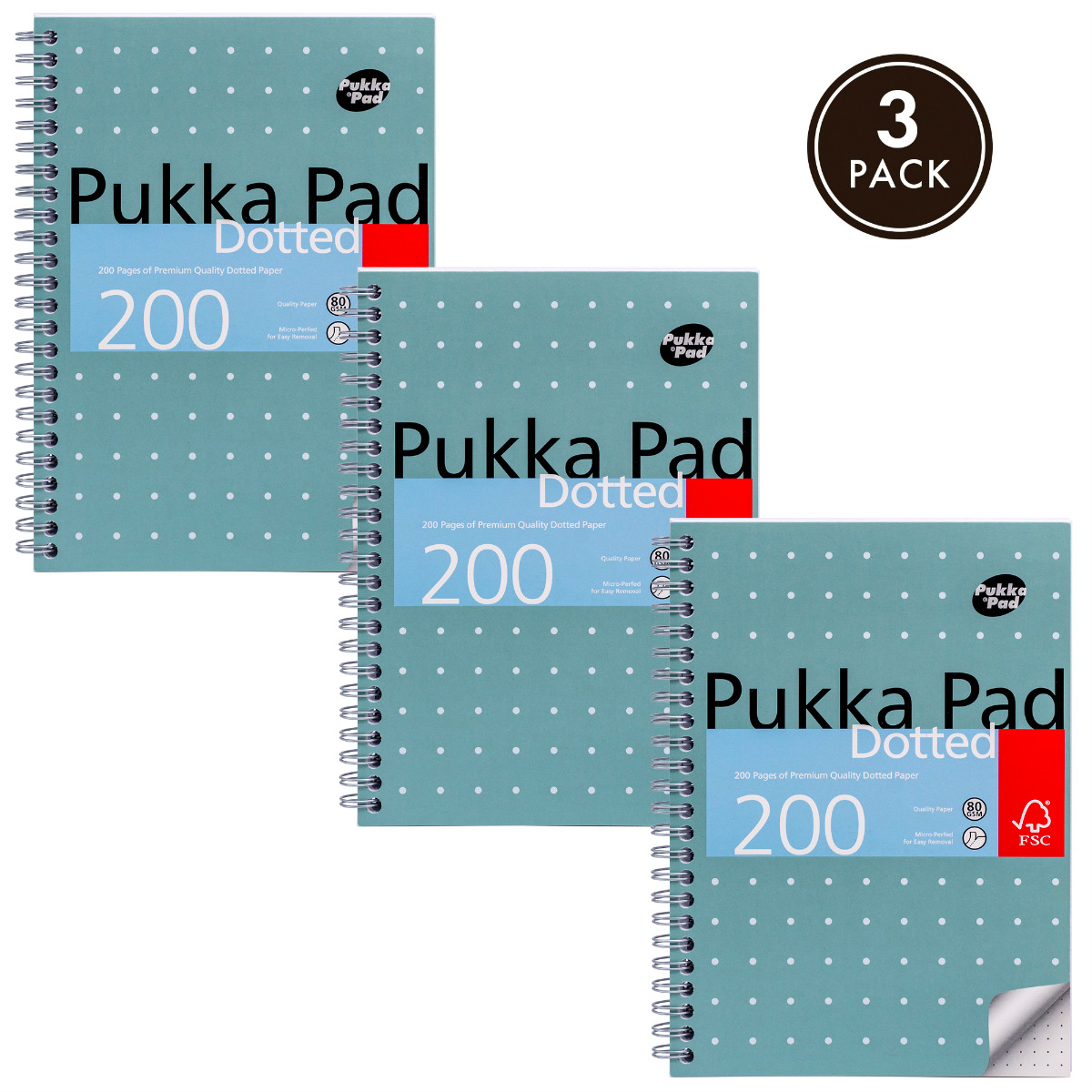 3 Pack 5mm Dot Grid Metallic A5 Jotta Notebook- Pukka Pads