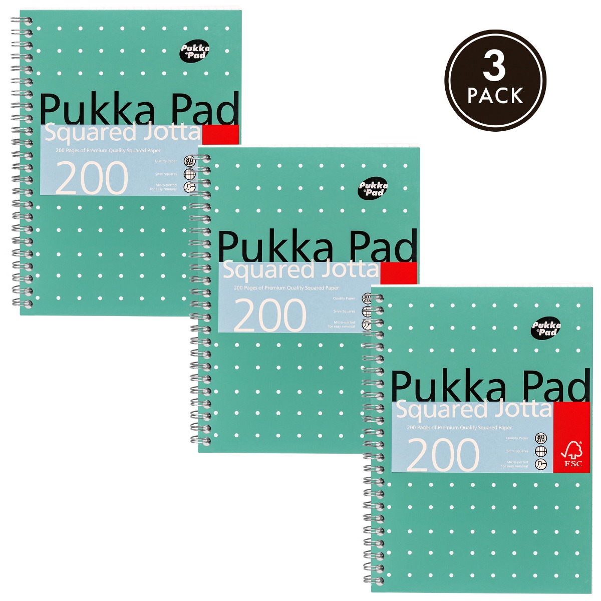 A5 Squared Metallic Jotta Notepad Pack of 3 - Pukka Pads