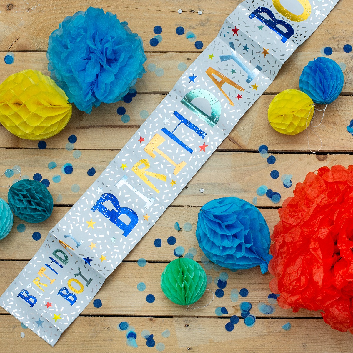Birthday Boy Recyclable Paper Banner in Blue