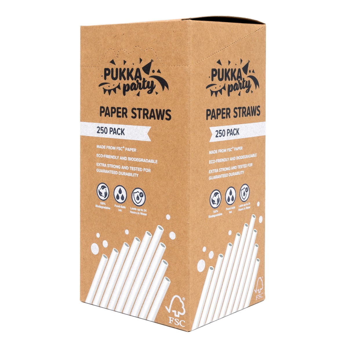 Pukka Party White Paper Drinking Straws Box of 250